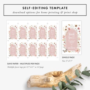Editable Blush Wildflower Favor Tag Template Boho Pink Baby in Bloom ...