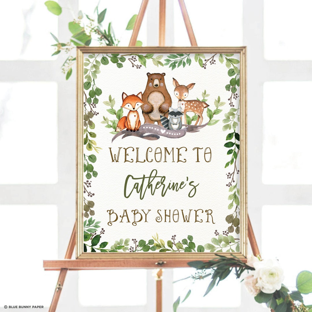 EDITABLE Woodland Baby Shower Welcome Sign. Rustic Woodland Animals ...