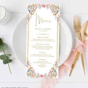 EDITABLE Colorful Wildflower Menu Template Garden Flowers Wedding Menu ...