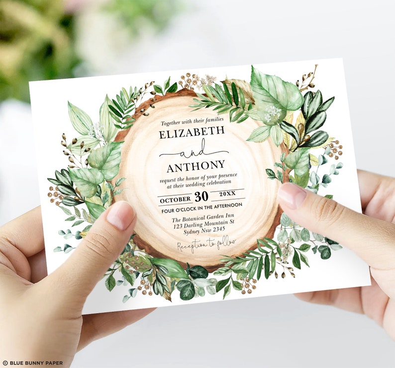 Rustic Greenery Wedding Invitation Template Botanical Forest - Etsy