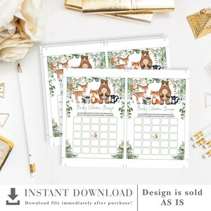 Woodland Animals Bingo Baby Shower Game. Greenery Botanical Forest ...