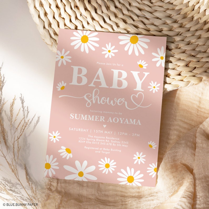Floral Daisy Baby Shower Invitation Blush Boho Daisy Flowers Baby ...