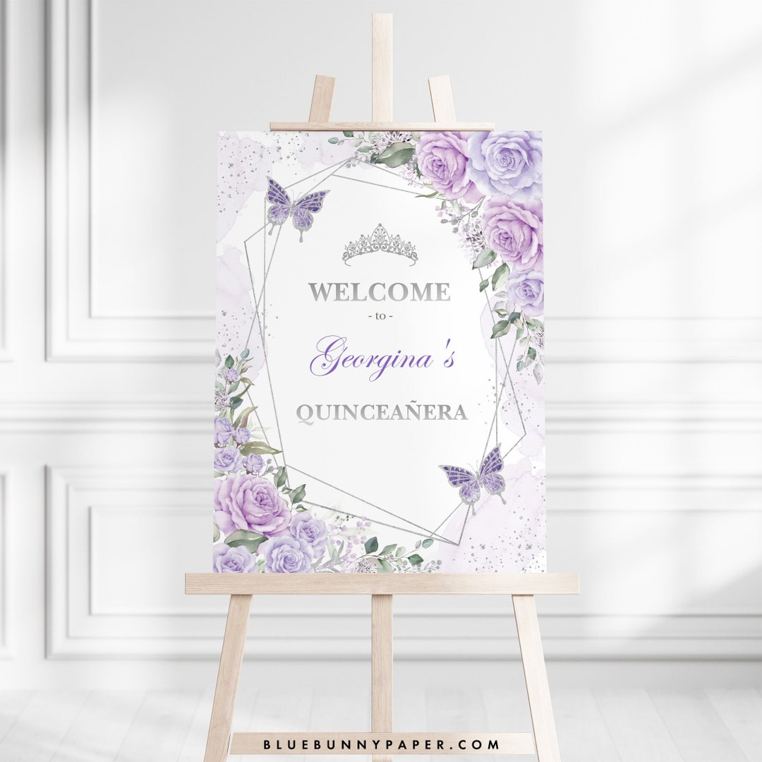 Lilac Quinceanera Welcome Sign Purple Silver Mis Quince 15 Anos ...