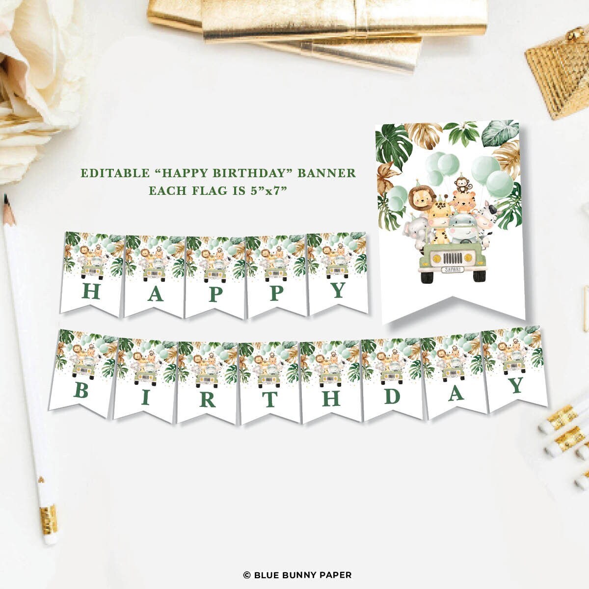 EDITABLE Jungle Happy Birthday Banner Wild One Birthday Party | Etsy