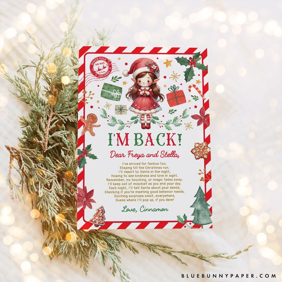Elf Arrival Letter, Elf I'm Back Letter, Christmas Elf Return Letter ...