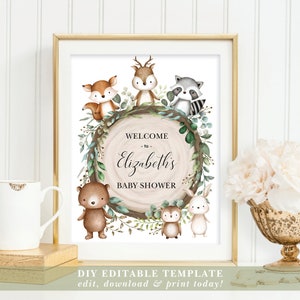 Editable Woodland Welcome Sign Template, Rustic Greenery 1st Birthday ...