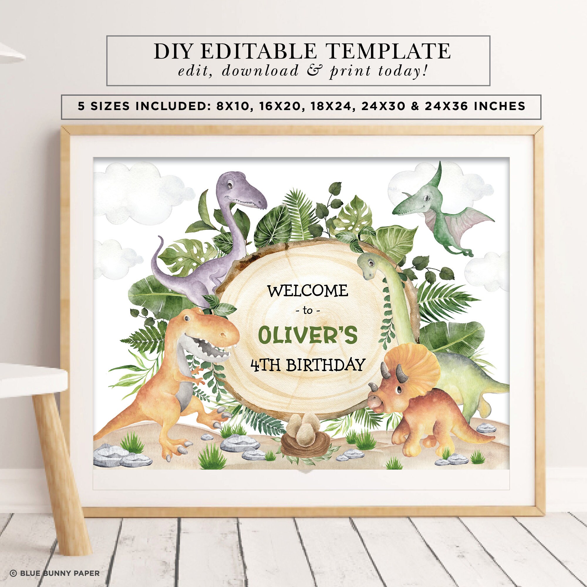 EDITABLE Dinosaur Birthday Welcome Sign Greenery Dino Theme - Etsy ...
