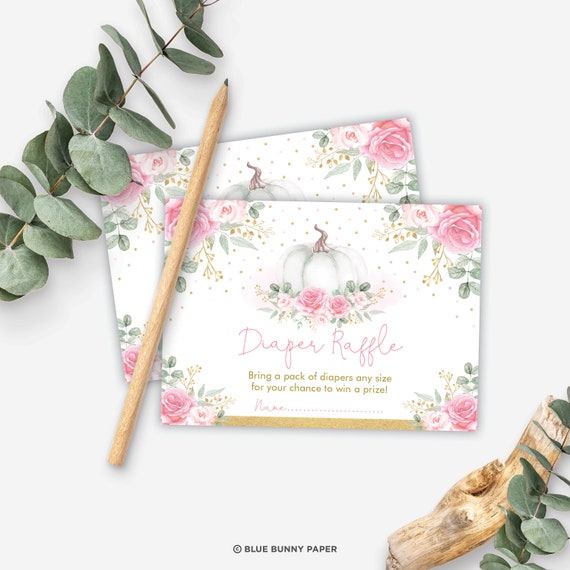 Pink Floral Pumpkin Diaper Raffle Card. Fall Girl Baby Shower Printable ...