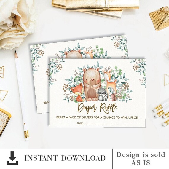 Botanical Woodland Diaper Raffle / Forest Animals Boy Baby Shower ...