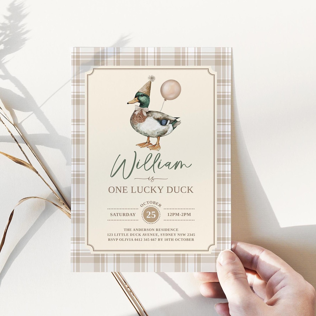One Lucky Duck Invitation Template, Editable Duck 1st Birthday ...