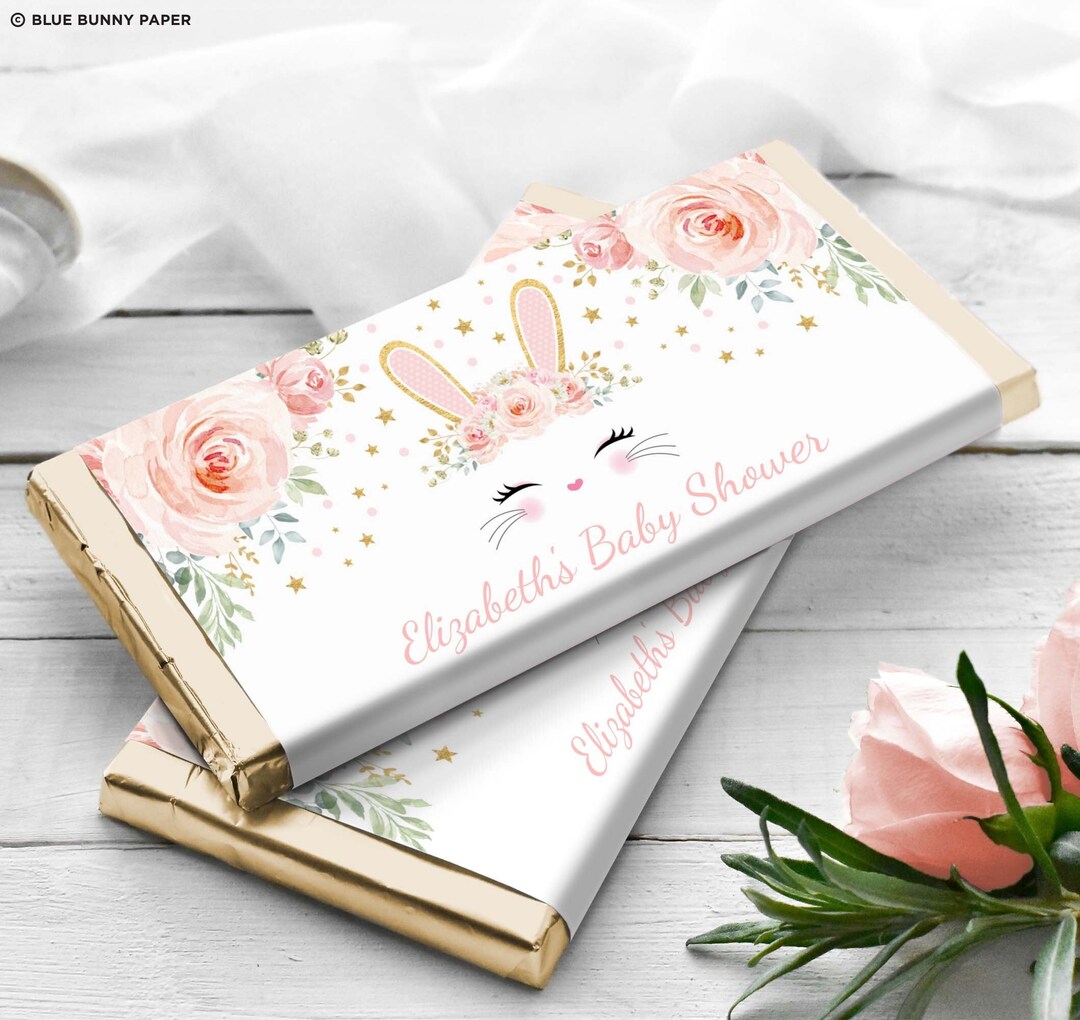 EDITABLE Bunny Chocolate Wrapper / Girl Rabbit Birthday Candy Bar Label ...