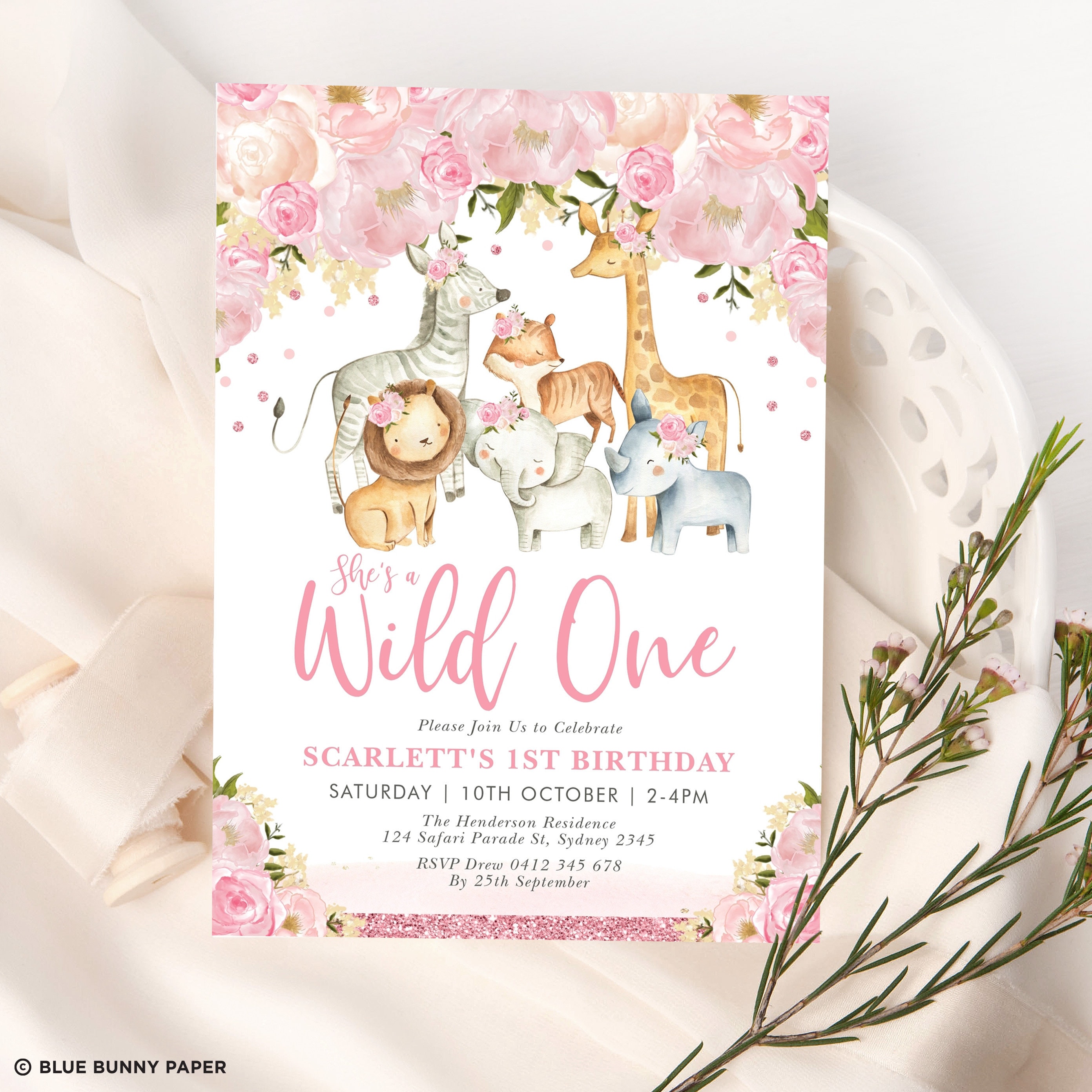 Safari 1st Birthday Invitation Card Templates Free Editable Wild One
