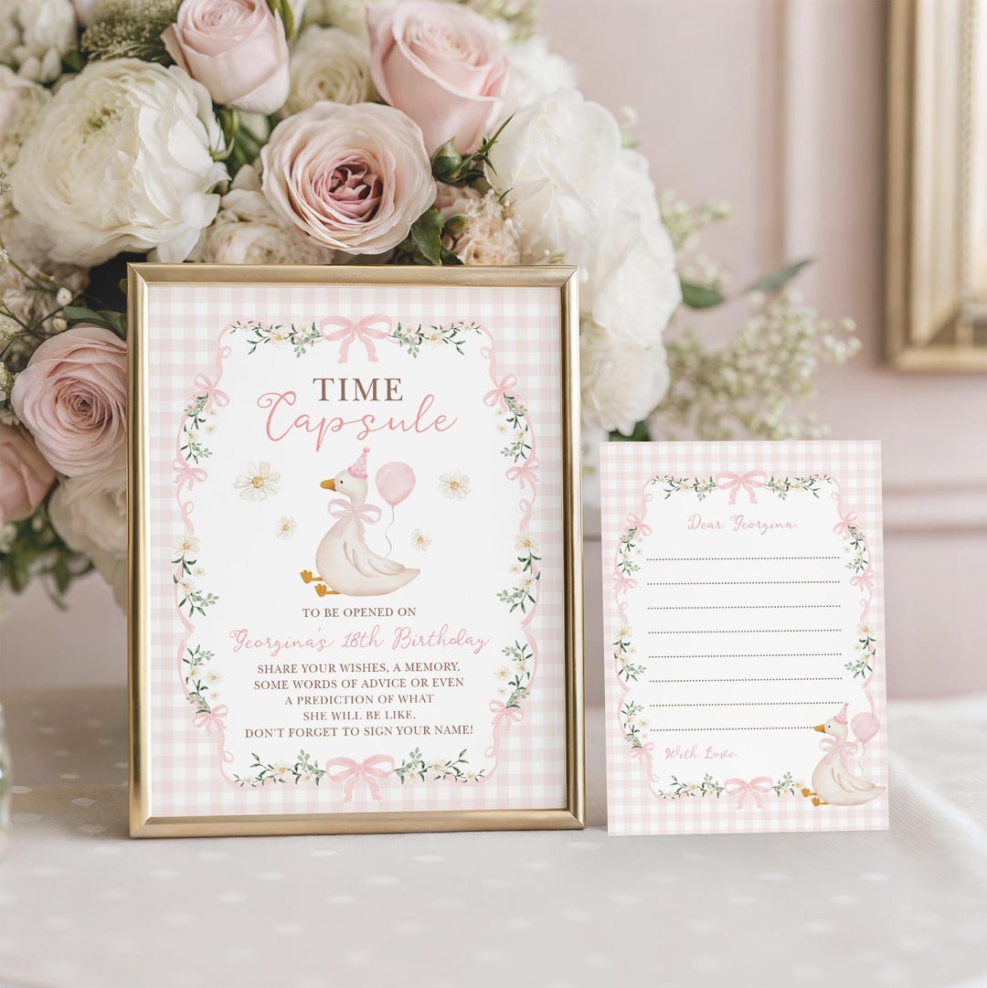 One Silly Goose Time Capsule Sign & Card: Pink Bow Birthday Game ...