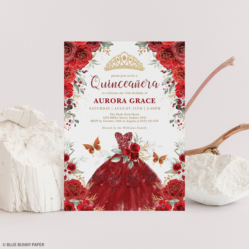 Red Quinceanera Invitation Editable Template Red Roses Mis - Etsy