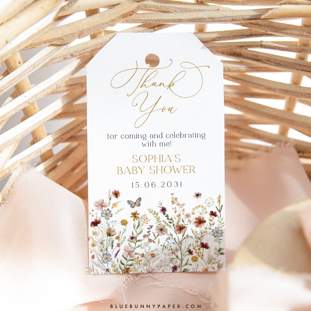 Editable Wildflower Favor Tag, Boho Floral Baby Shower Favors, Bohemian ...