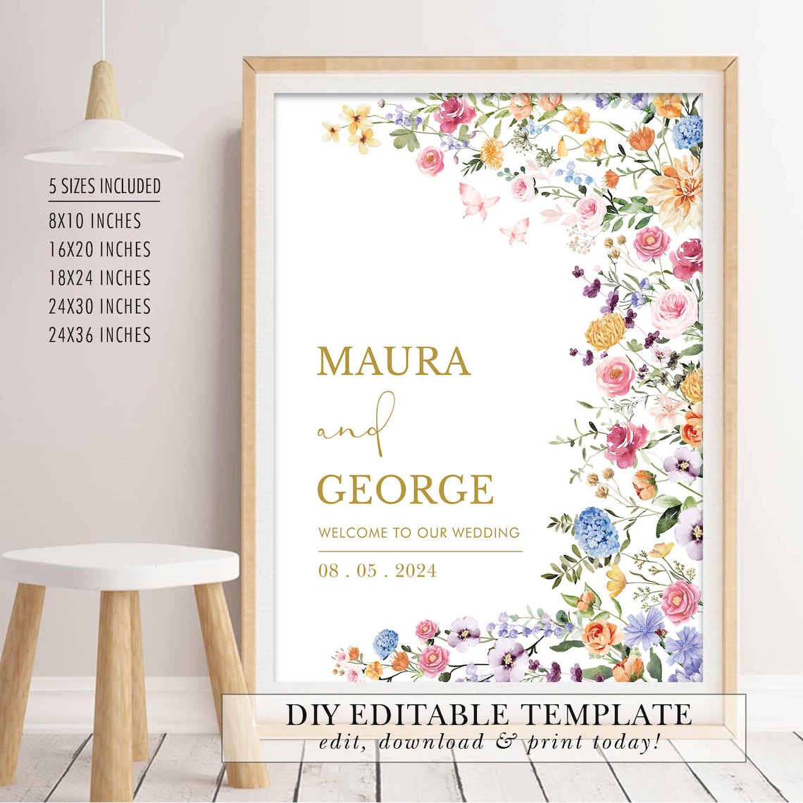 Editable Wildflower Wedding Welcome Sign Colorful Floral - Etsy Australia