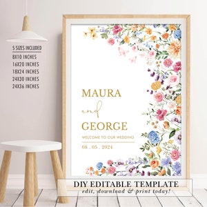 Editable Wildflower Wedding Welcome Sign Colorful Floral Wedding Garden ...