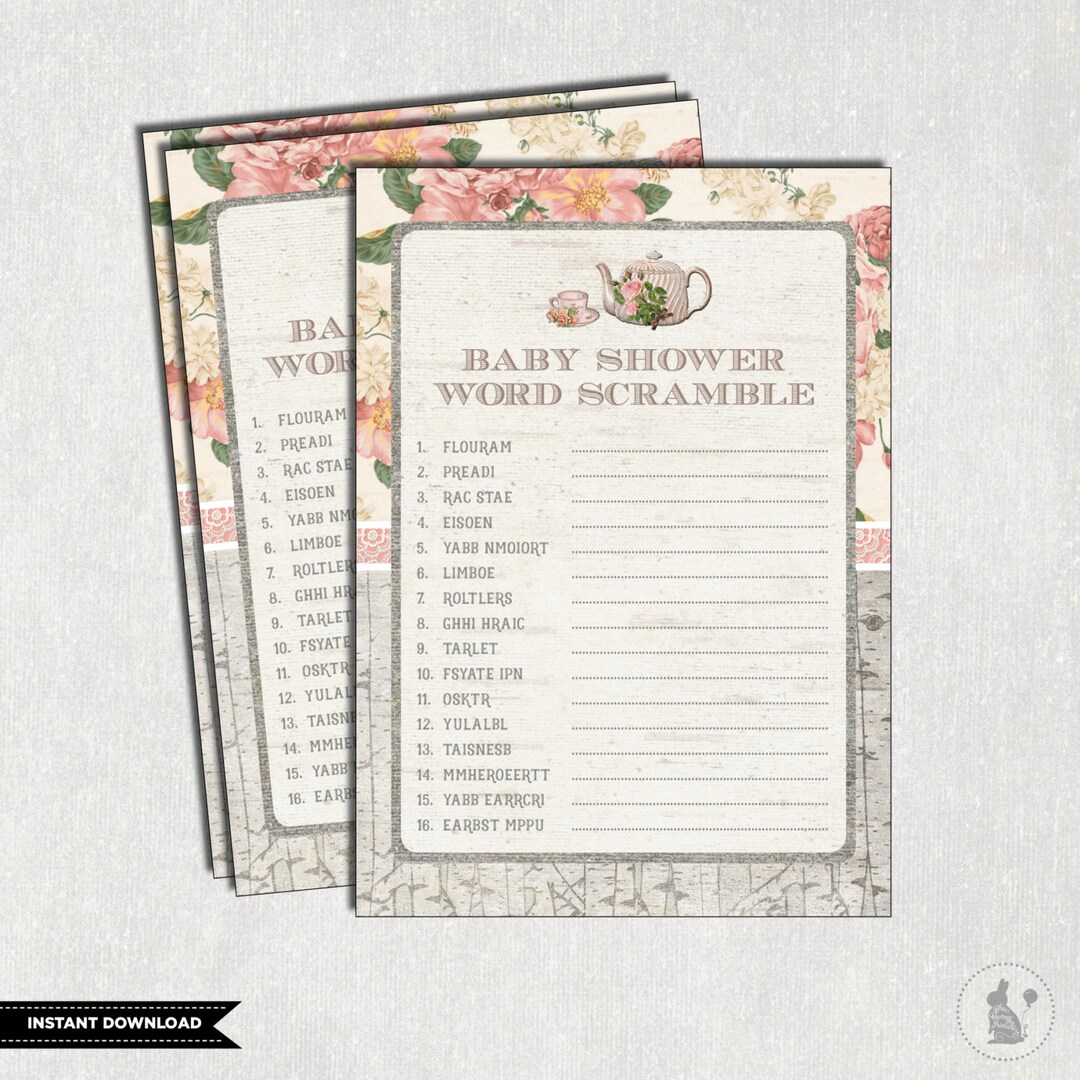 WORD SCRAMBLE Vintage Baby Shower Printable Game. Rustic Baby - Etsy