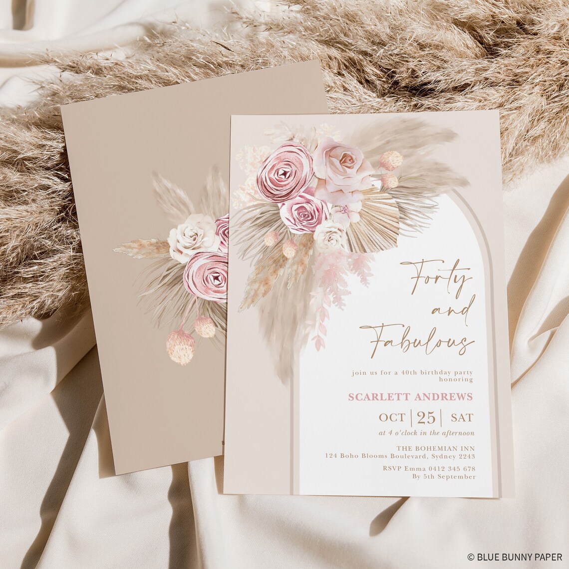 Boho 40th Birthday Invitation Forty and Fabulous Party - Etsy