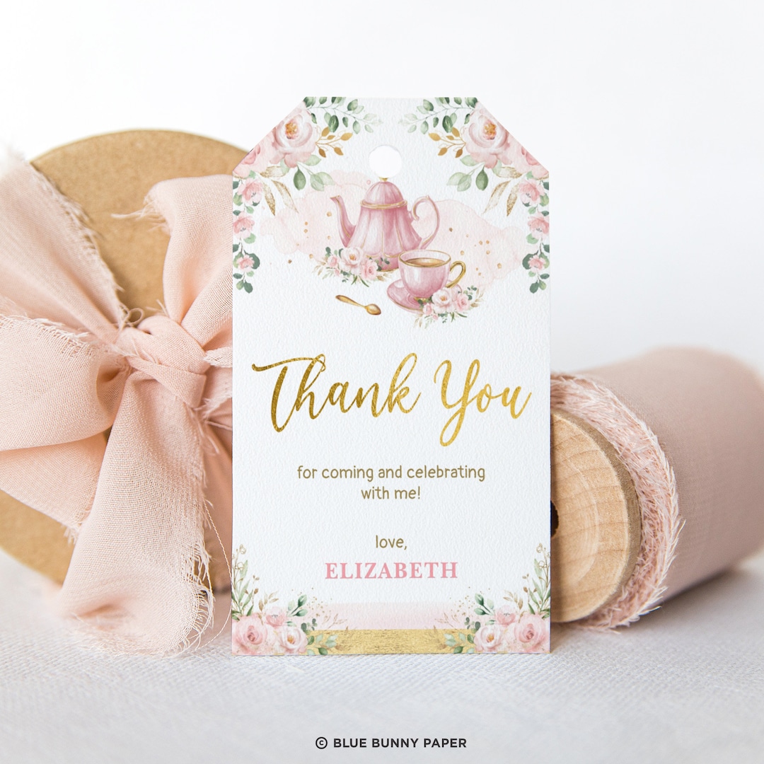 Pink Floral Tea Party Favor Tag, Girl Baby Shower Tea Thank You Tags ...