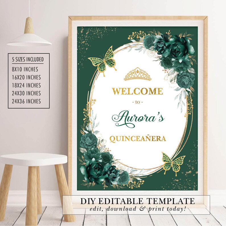 Emerald Quinceanera Welcome Sign Moody Green Mis Quince 15 Anos ...