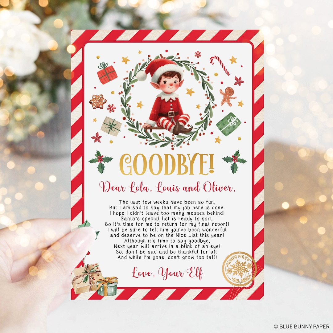 Elf Goodbye Letter Christmas Eve Activity Elf Departure Letter Elf ...