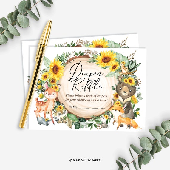 Sunflower Woodland Diaper Raffle Printable. Yellow Floral Forest Baby ...