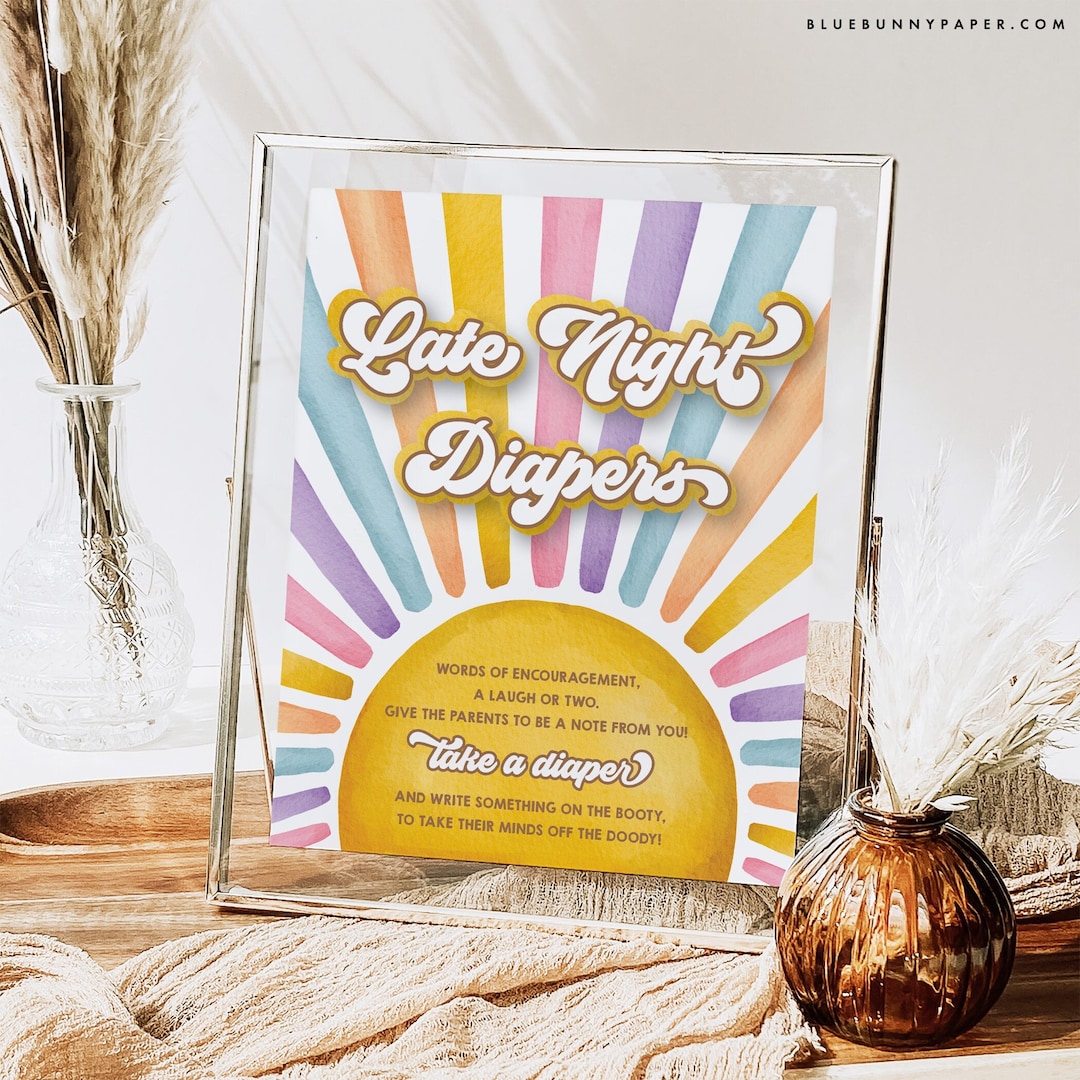 Late Night Diapers Sign Girl Sunshine Baby Shower Here Comes the Sun ...