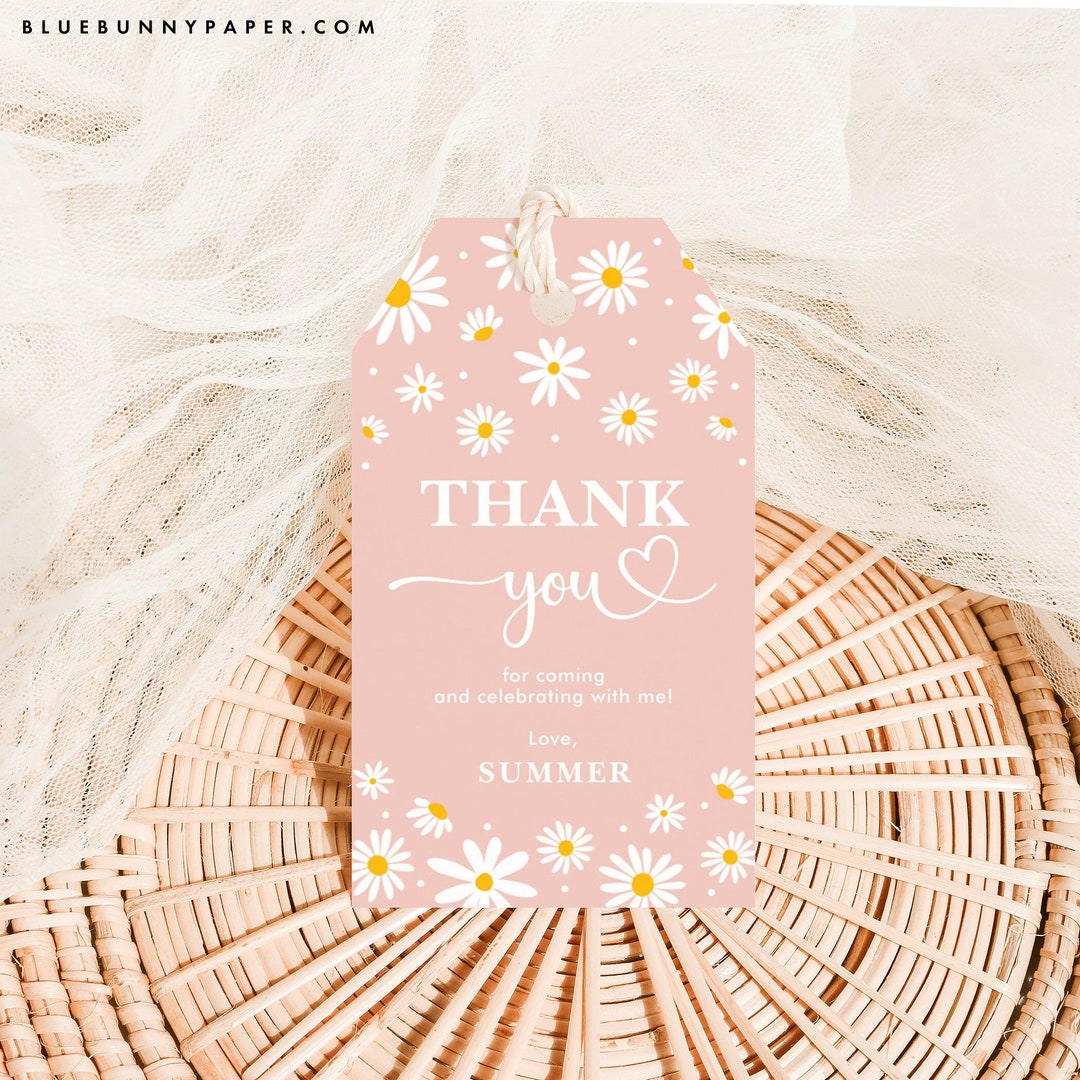 Editable Daisy Floral Favor Tag Template Boho Pink Daisy Party Favors ...