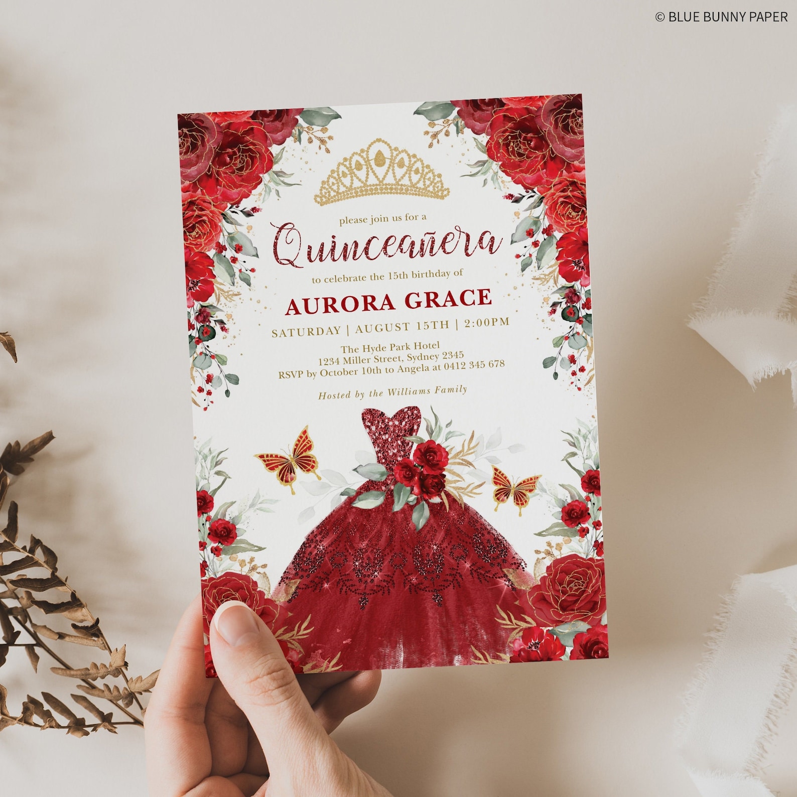 Red Quinceanera Invitation Editable Template Red Roses Mis - Etsy