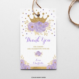 Editable Crown Princess Birthday Favor Tag, Purple Floral Royal Baby ...