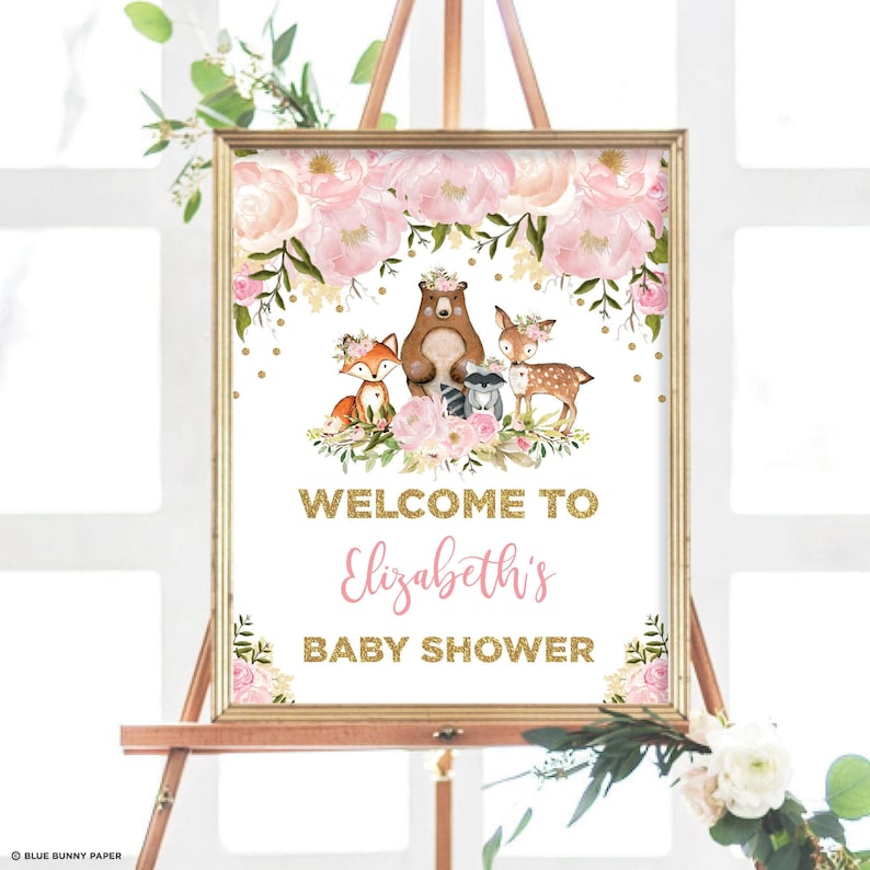 Girly Woodland Baby Shower Welcome Sign. Blush Pink Floral - Etsy