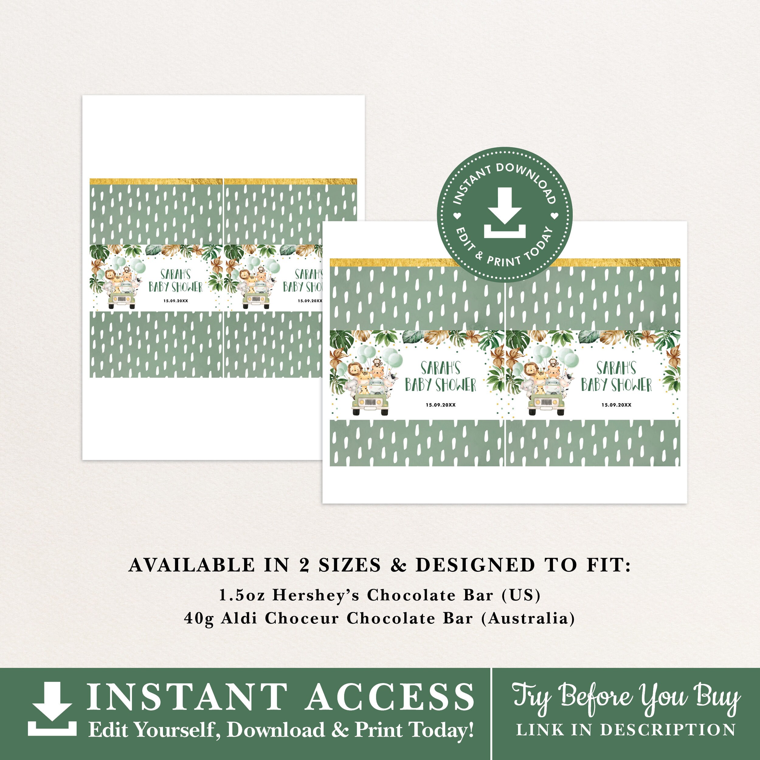 EDITABLE Jungle Chocolate Bar Wrapper Safari Animals Candy | Etsy Canada