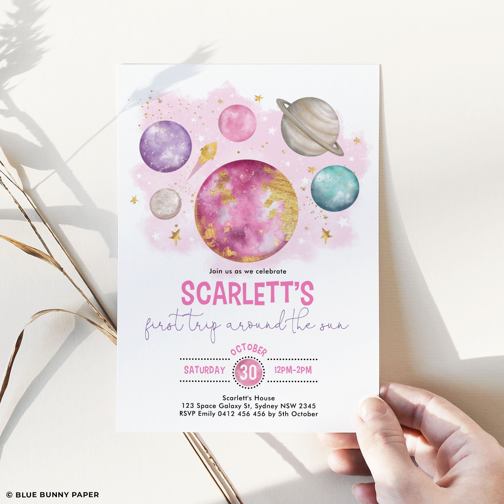 Outer Space Girl Birthday Invitation Pink Galaxy Party | Etsy