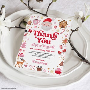 Editable Christmas Birthday Thank You Card Oh What Fun Christmas Girl ...