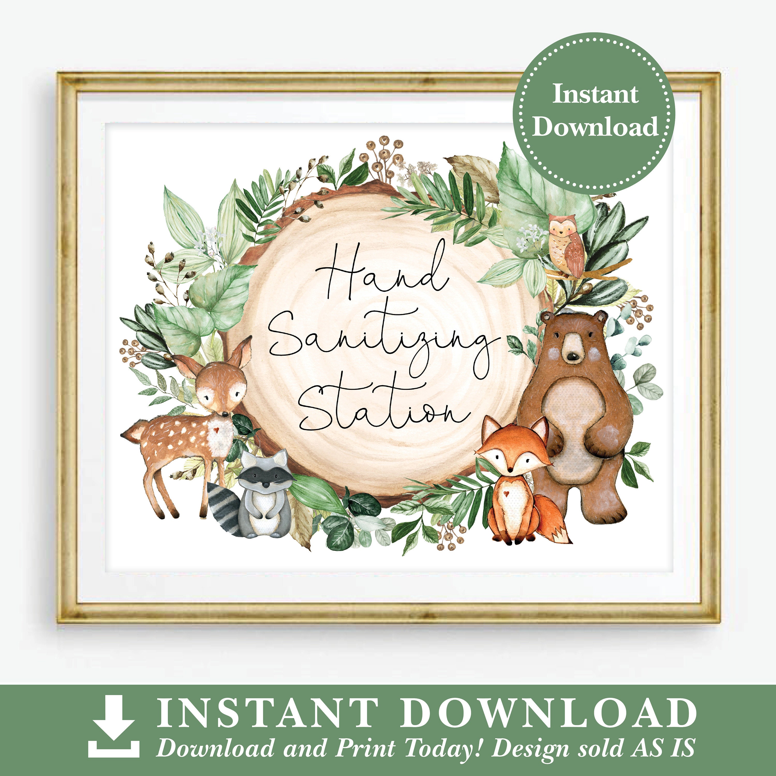 Woodland Handsanitizing Station Sign. Greenery Forest Animals | Etsy