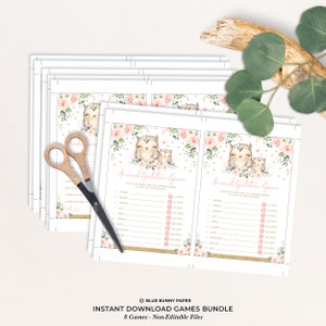 Owl Baby Shower GAMES BUNDLE, 8 Blush Floral Printable Games, Owl Baby ...