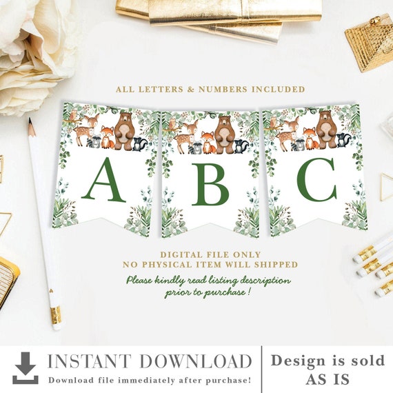 Botanical Woodland Baby Shower Printable Banner. Forest Animals ...