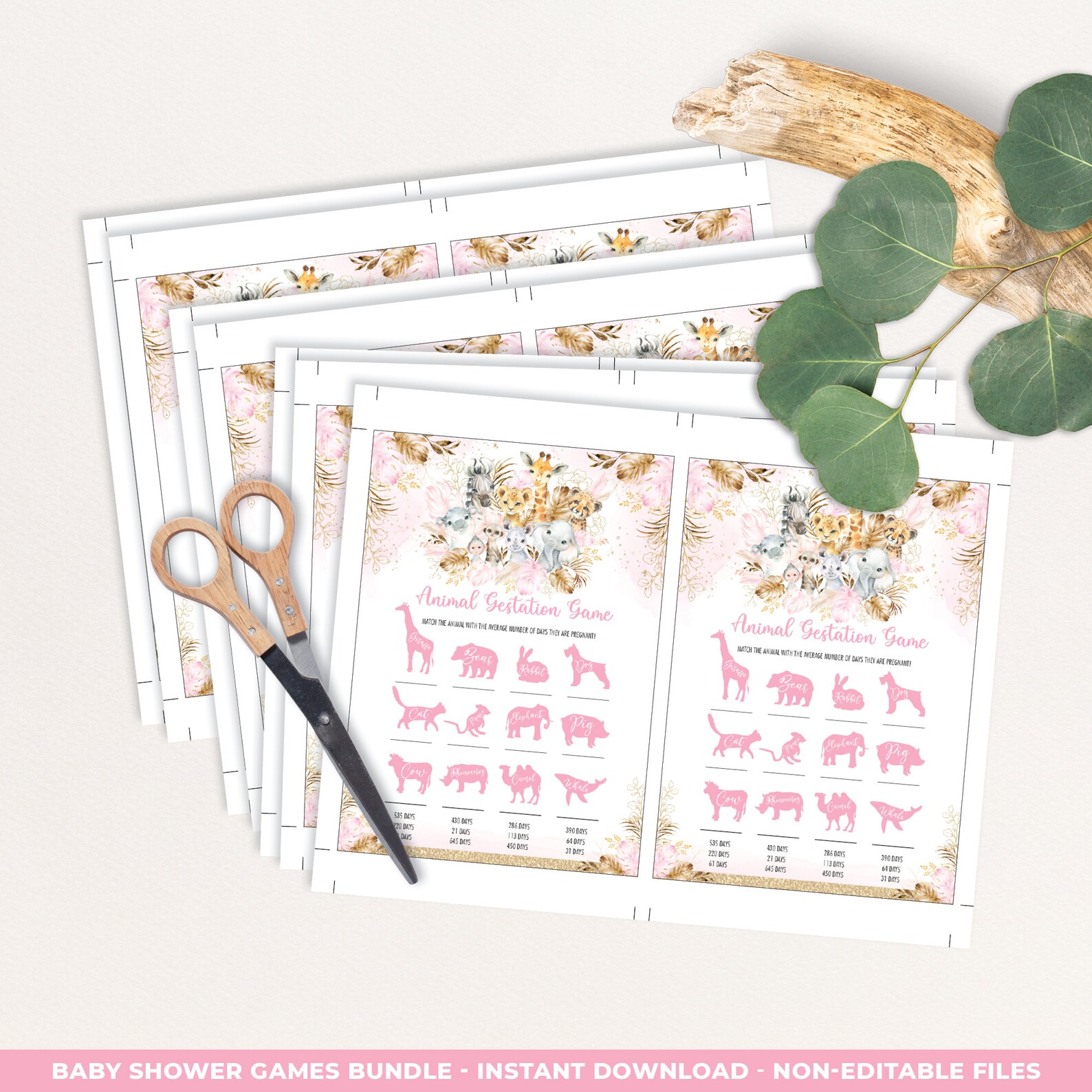 Blush Safari Baby Shower Games Bundle Girl Jungle Animals - Etsy