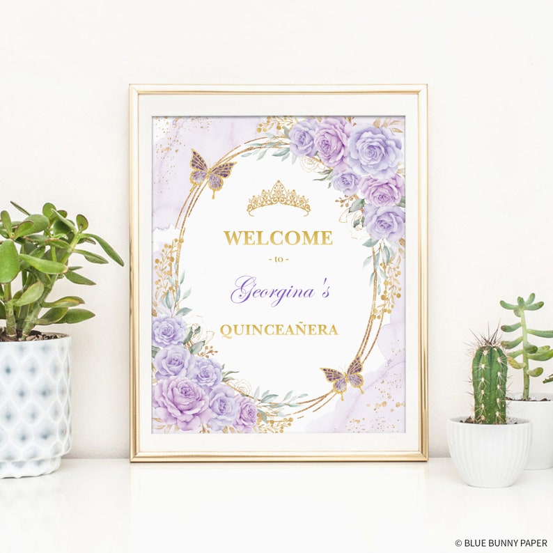 Editable Quinceanera Welcome Sign - Elegant Tiara and Butterflies in ...