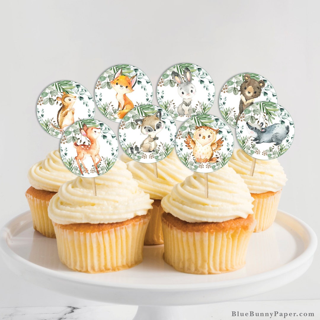Woodland Cupcake Toppers Forest Animals Birthday Cake Decorations Wild ...
