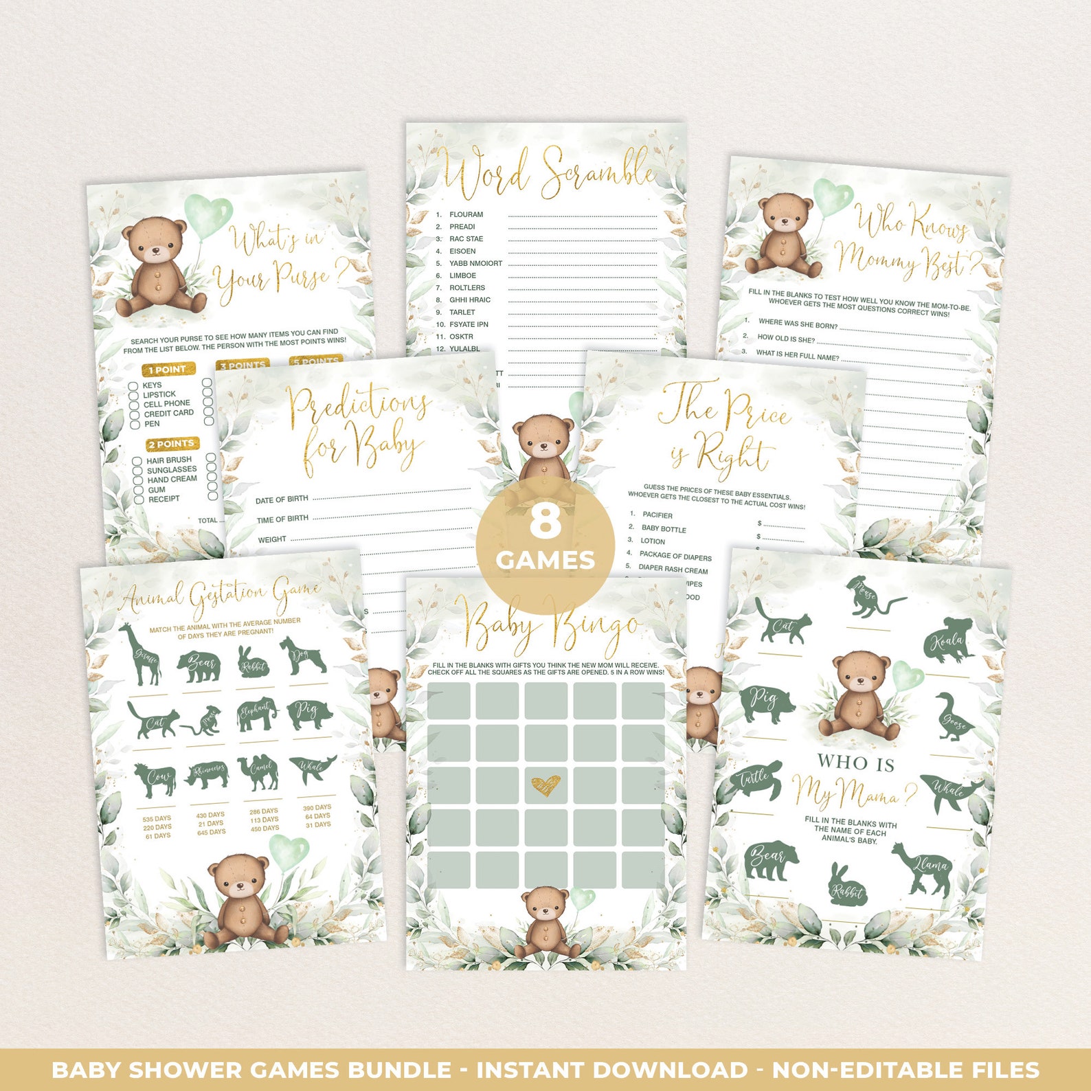 Teddy Bear Baby Shower Games Bundle Bear Balloon Games - Etsy