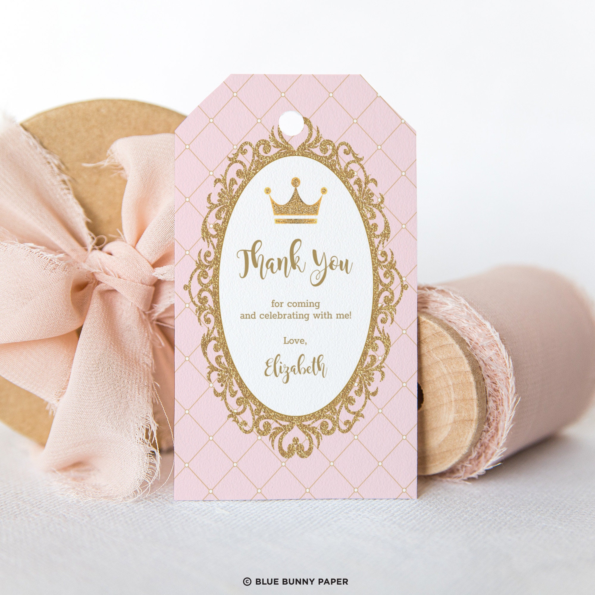 Crown Princess Favor Tag Template Pink Gold Royal Baby Shower - Etsy