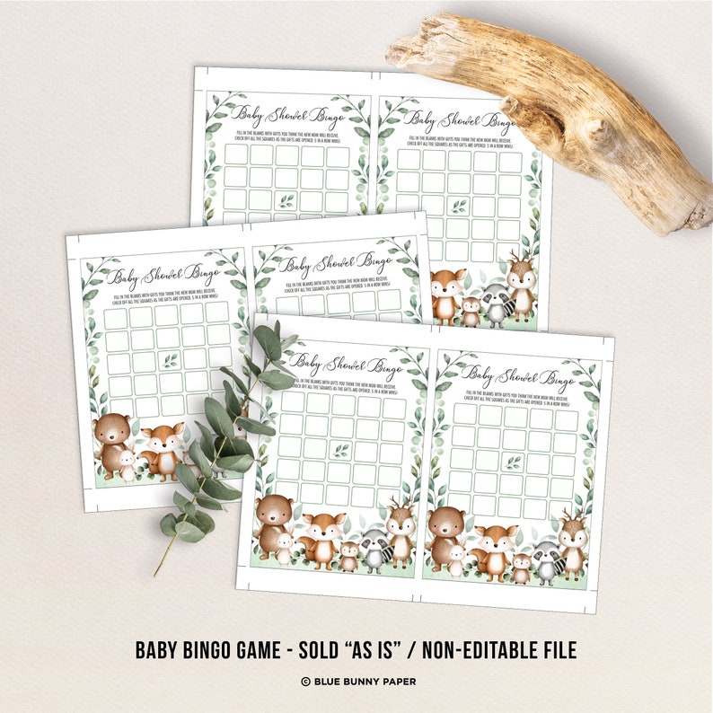 Bingo Baby Shower Woodland Animals Baby Shower Printable | Etsy