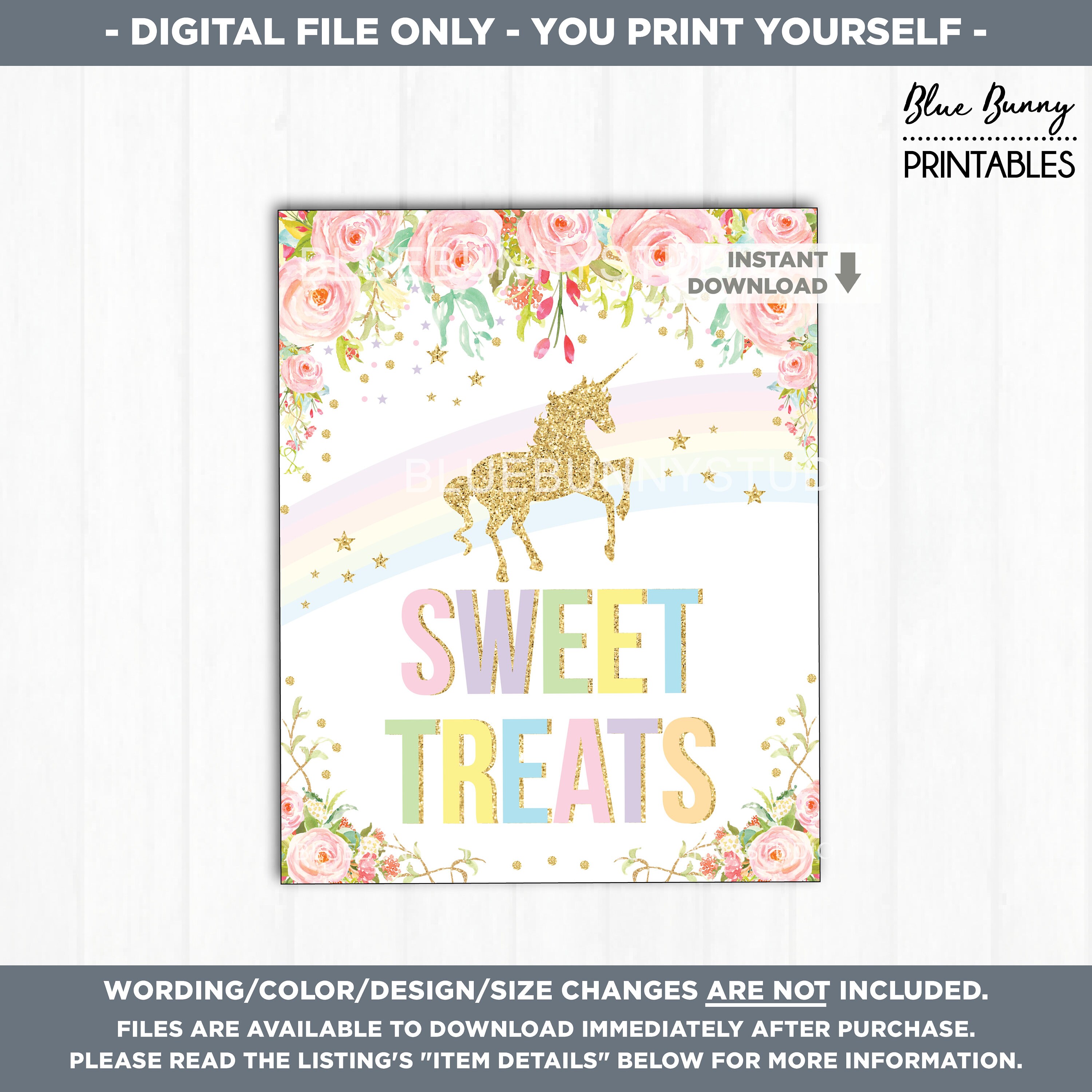 Sweet Treats Sign. Rainbow Unicorn Candy Bar Table Sign. - Etsy