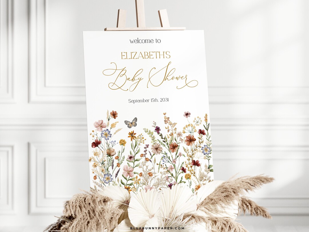 Editable Wildflower Baby Shower Welcome Sign Boho Garden Flowers Gender ...