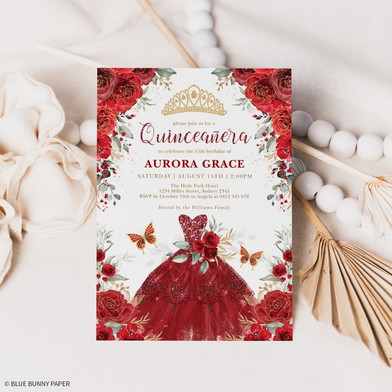 Red Quinceanera Invitation Editable Template Red Roses Mis - Etsy