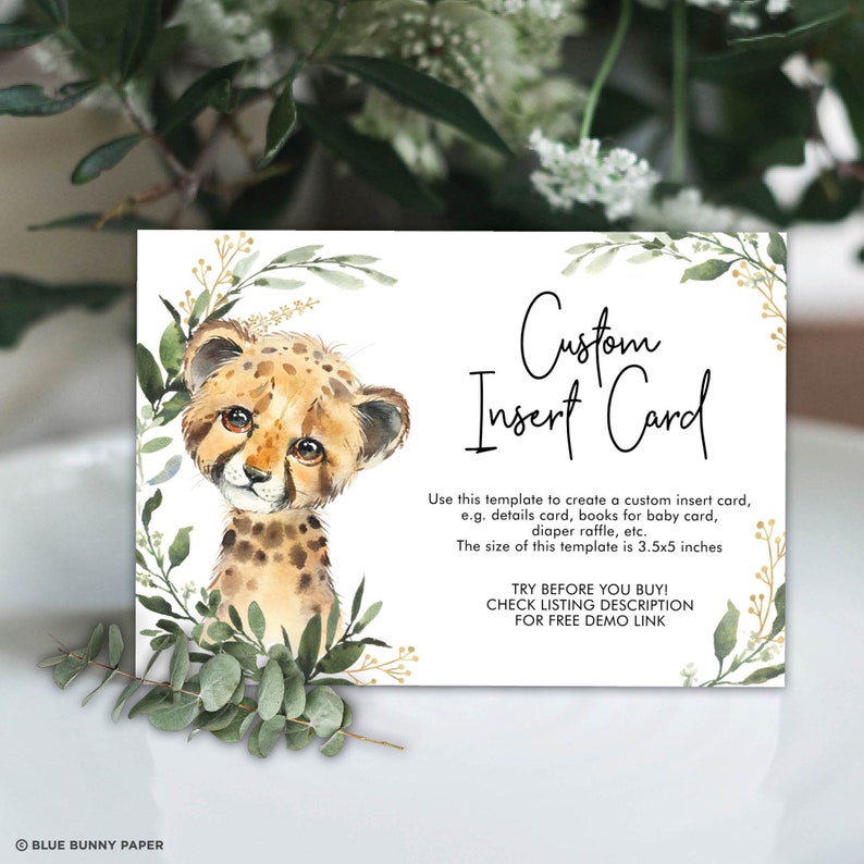 EDITABLE Cheetah Insert Card Template Jungle Leopard Baby | Etsy