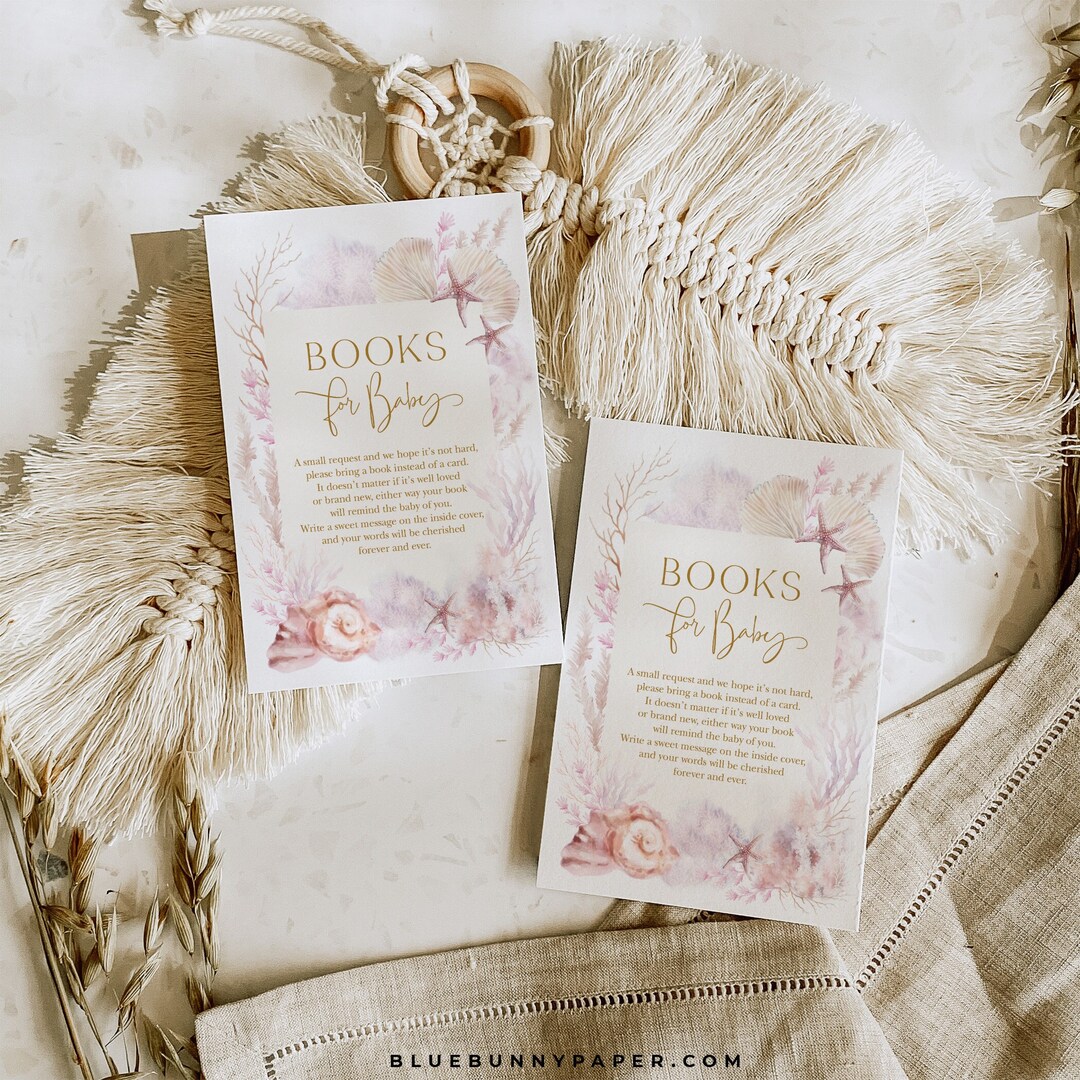 Beach Baby Shower Books for Baby Card Pastel Pink Ocean Book Request ...