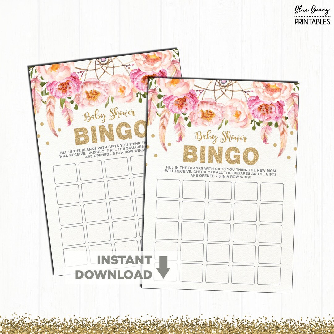 Floral BINGO Baby Shower Game. Pink Boho Dreamcatcher Bingo Game. Pink ...
